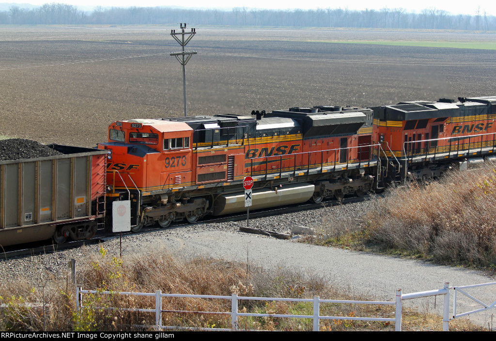 BNSF 9273 trails 2nd unit on a sb coal train.